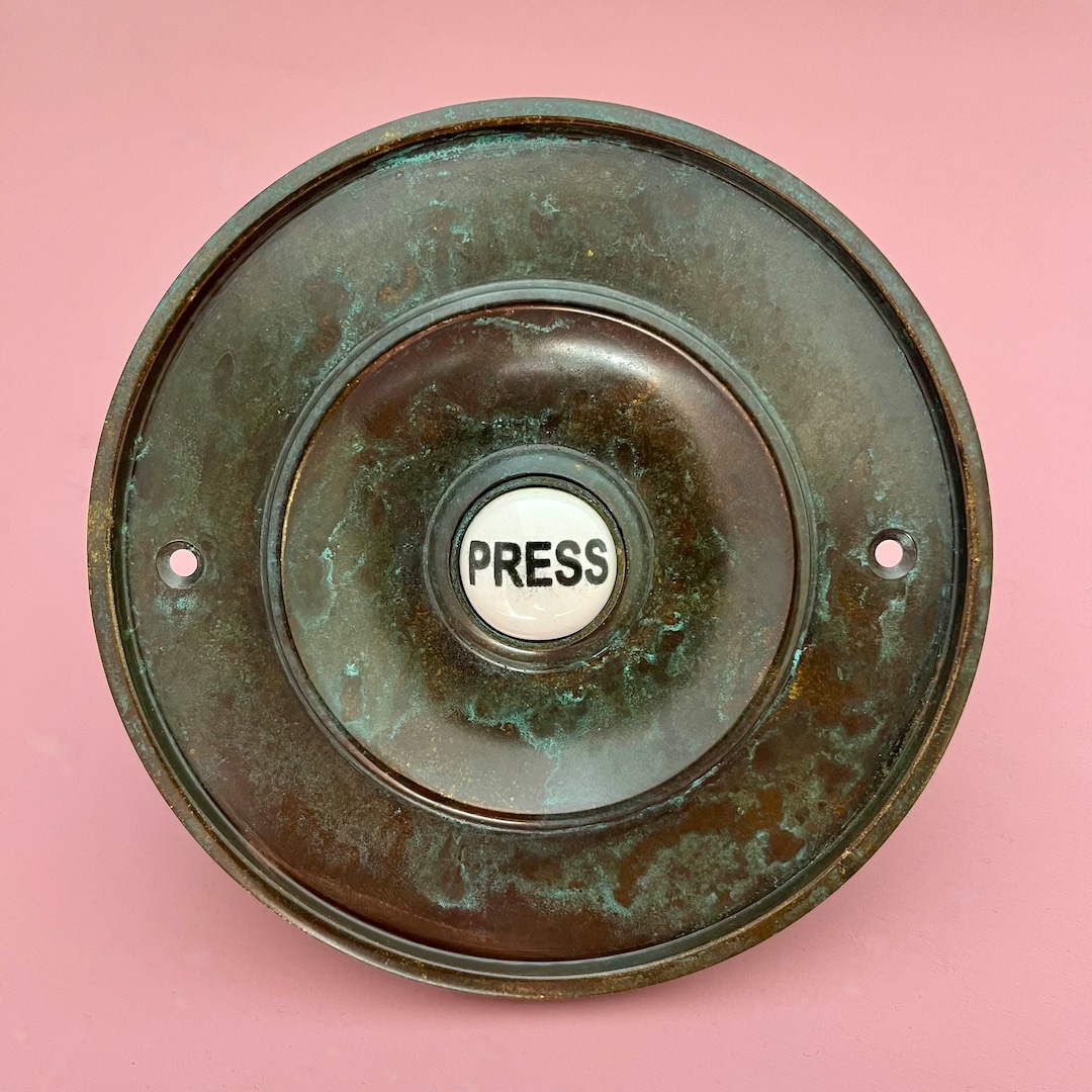 Large 5" Victorian Reclaimed Brass Bell Push Door Button Front ...
