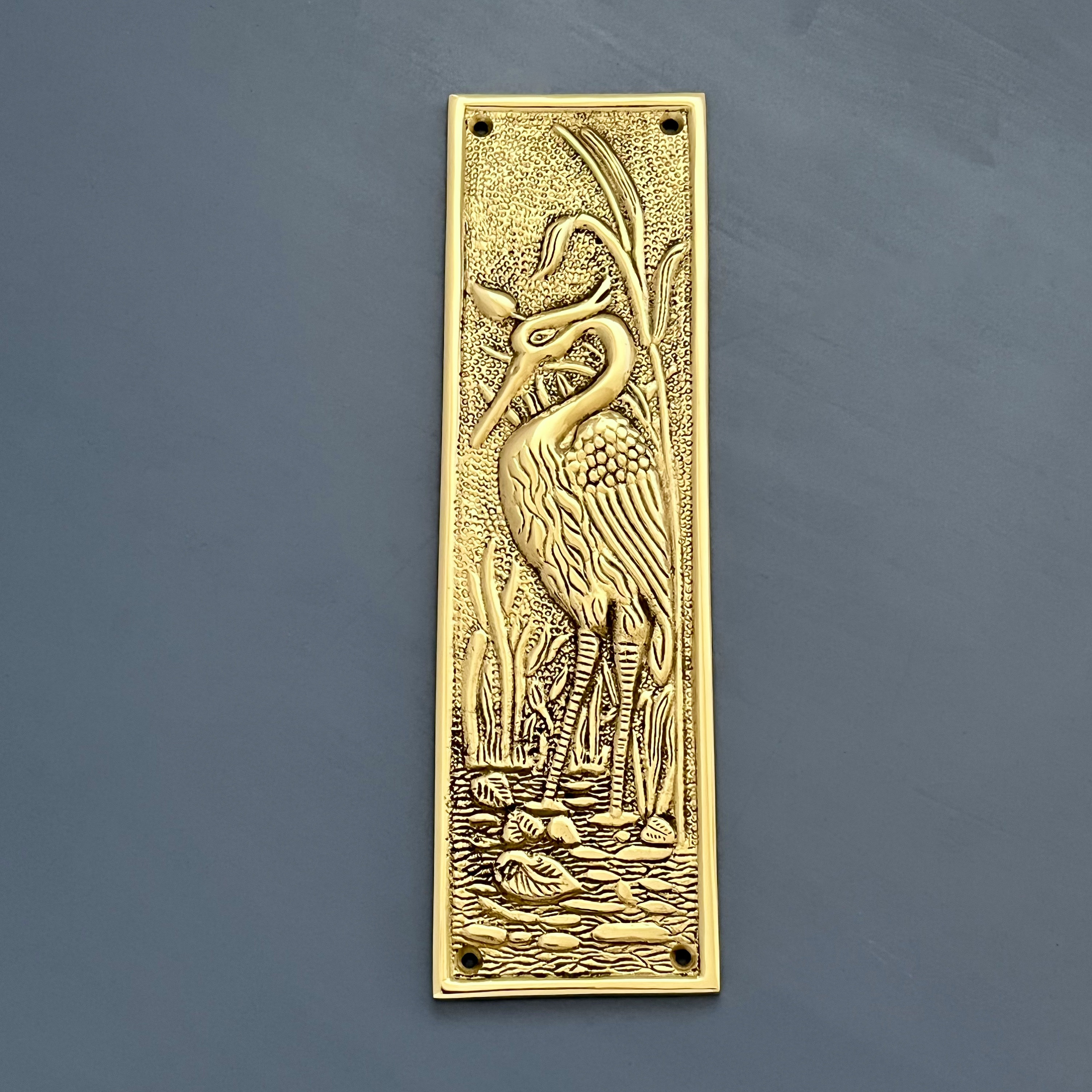 Brass Finger Door Push Plates Arts Crafts Heron Bird Plate (MORE ...