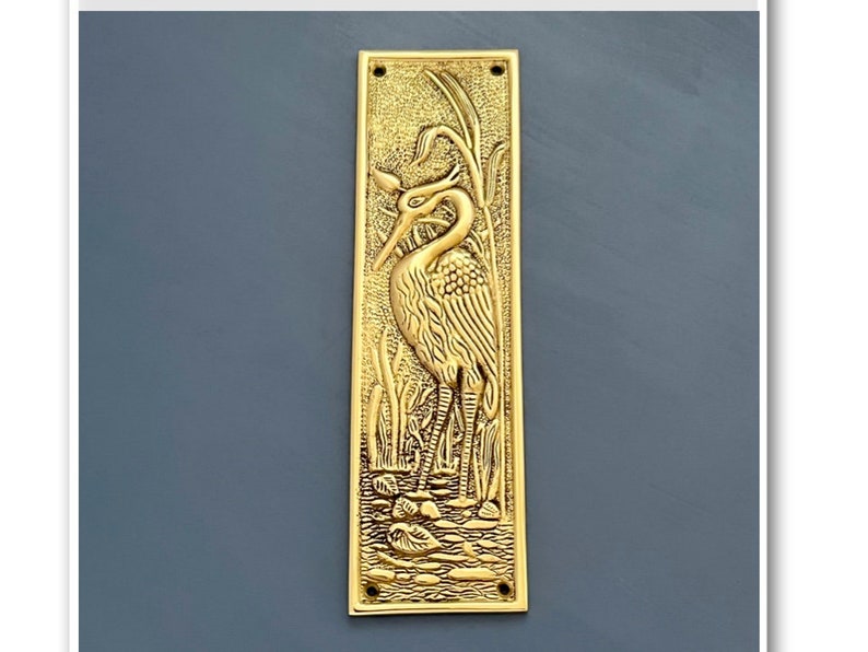 Brass Finger Door Push Plates Arts Crafts Heron Bird Plate - Etsy