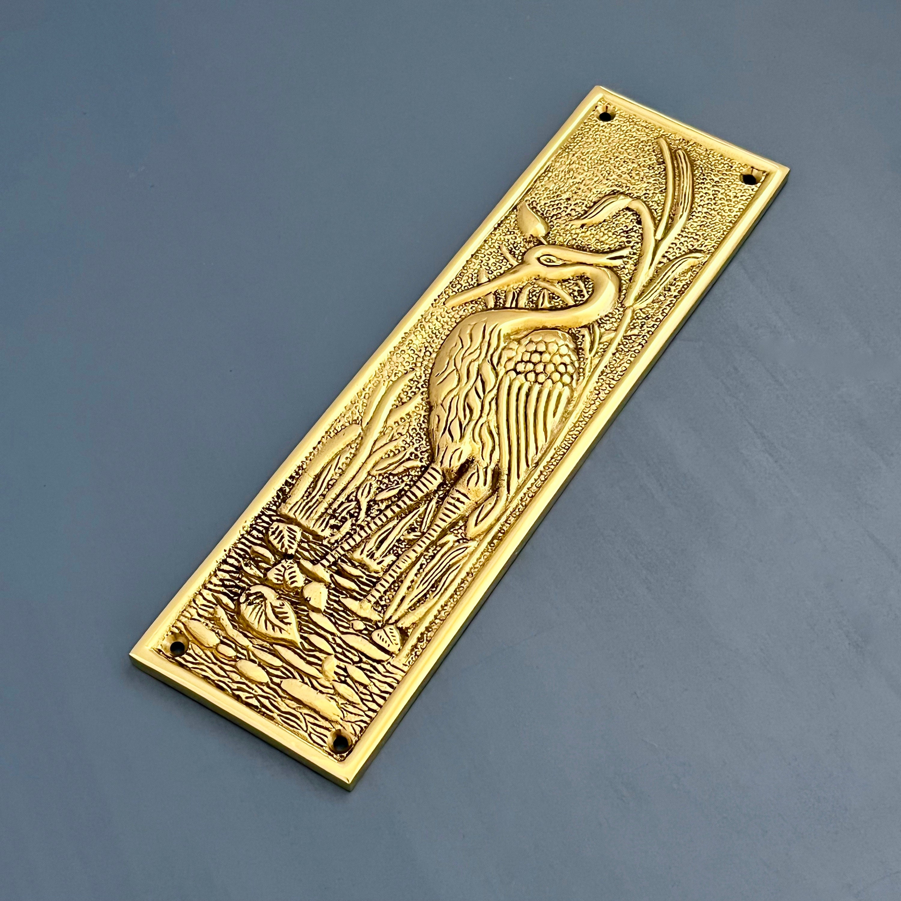 Brass Finger Door Push Plates Arts Crafts Heron Bird Plate (MORE ...