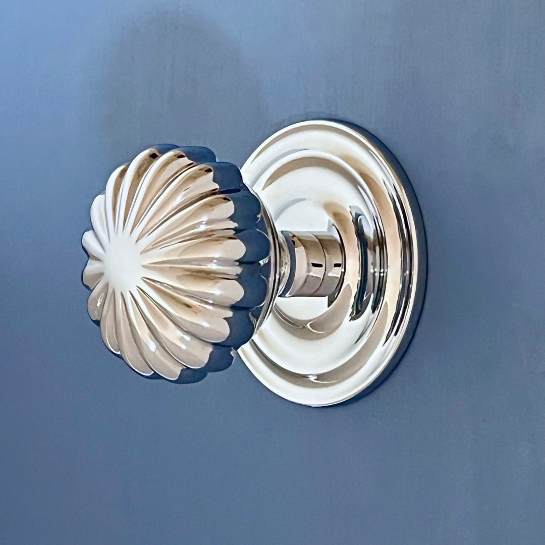 Extra Large Reclaimed Chrome Fluted Front Door Centre Knob Handle Dummy ...
