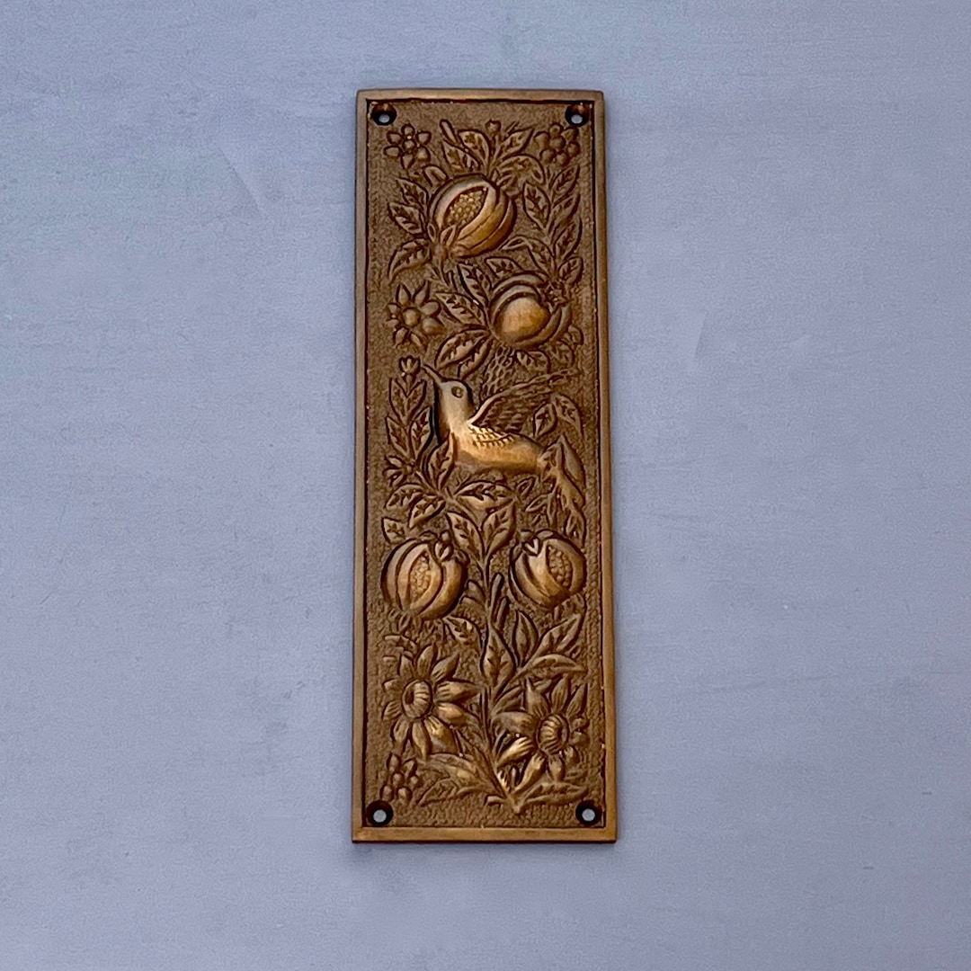 Antique Brass Finish Finger Door Push Plates Arts Crafts Humming Bird ...