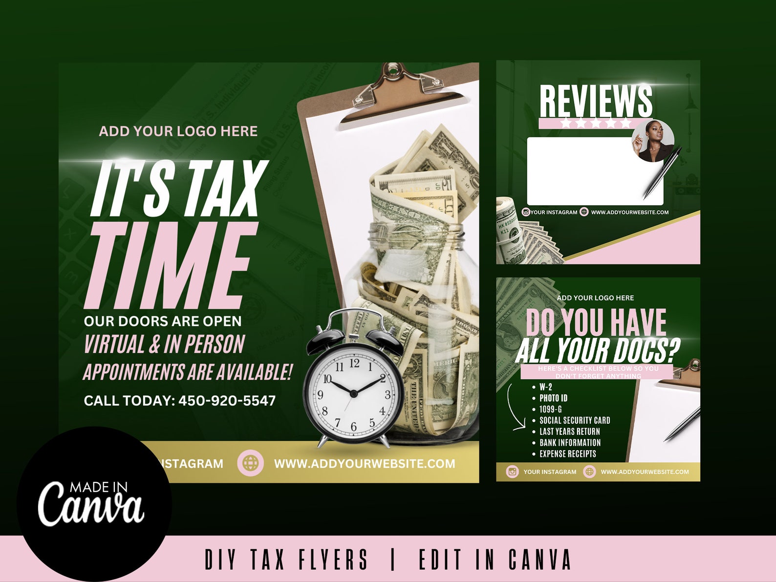 DIY Tax Services Flyer Bundle, Made in Canva Tax Flyers, Tax Branding ...