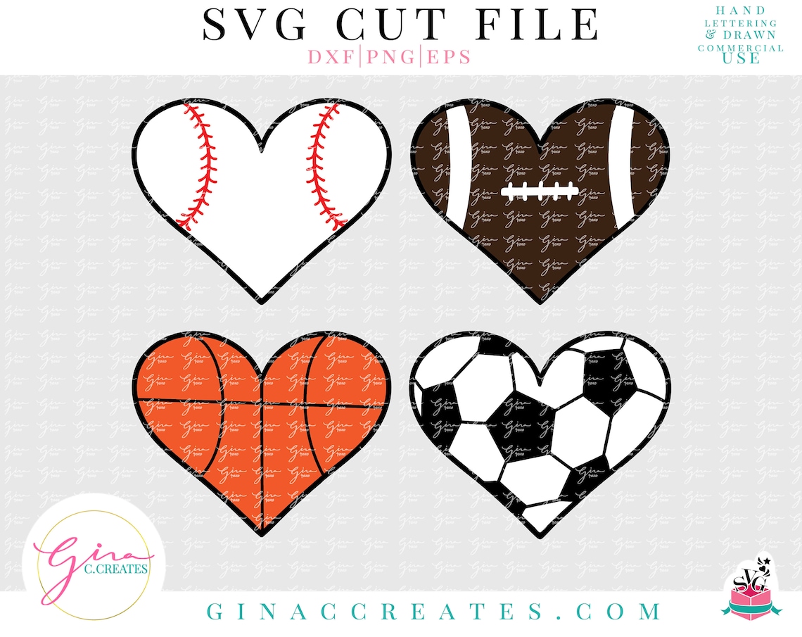 Heart Sport Ball SVG Bundle Baseball svg Football svg | Etsy