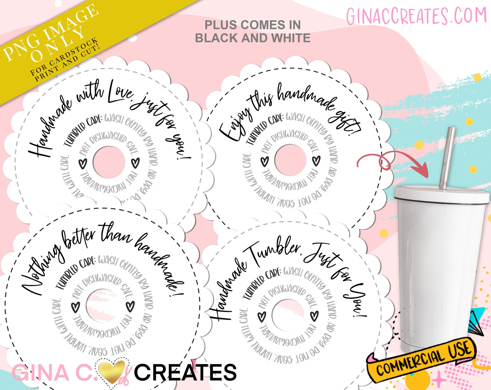Handmade With Love Care Label, Gift Tumbler Care Instruction Label, PNG ...
