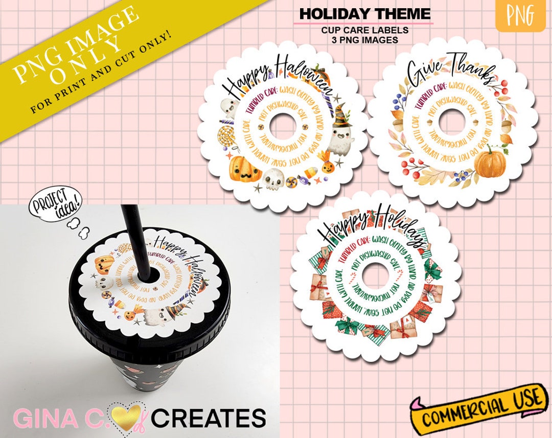 Holiday Cup Care Labels, Gift Tumbler Care Instruction Label, PNG Image ...
