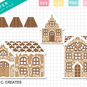 Gingerbread House SVG Bundle, Layered Paper Gingerbread Village Cut ...