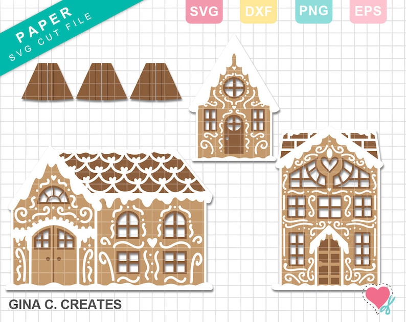 Gingerbread House SVG Bundle, Layered Paper Gingerbread Village Cut ...