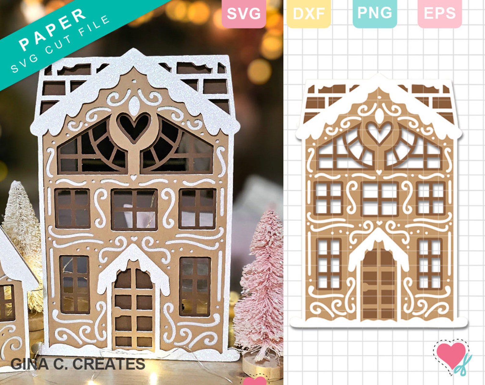 Gingerbread House SVG Bundle, Layered Paper Gingerbread Village Cut ...