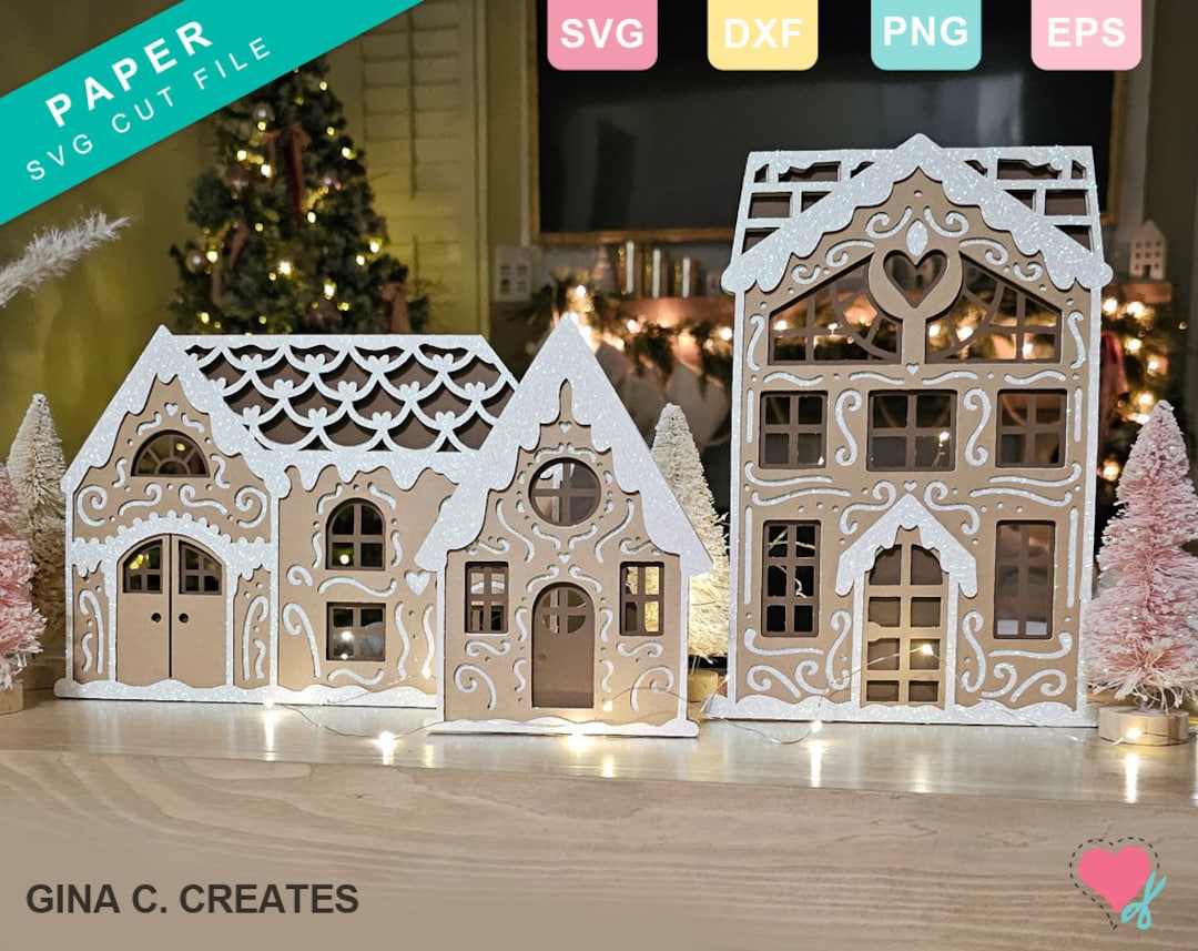 Gingerbread House SVG Bundle, Layered Paper Gingerbread Village Cut ...