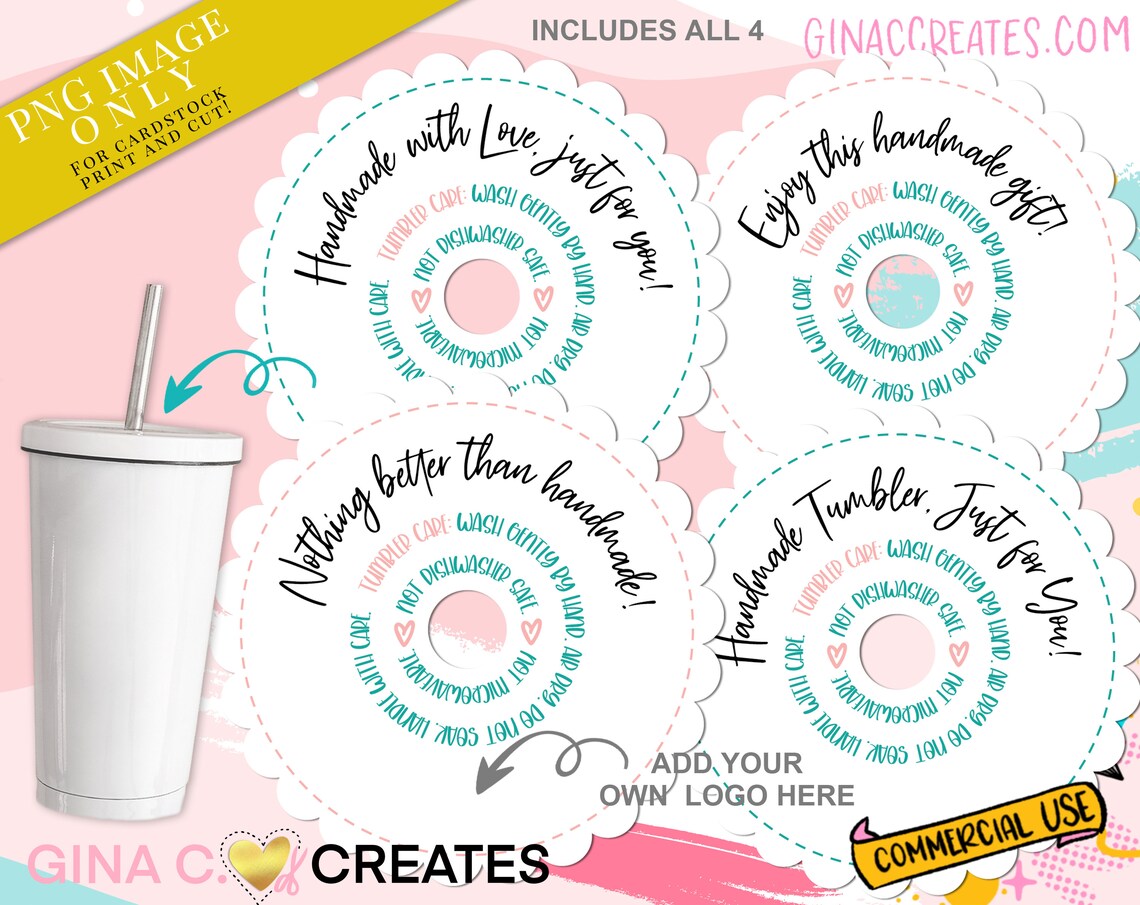 Handmade With Love Care Label, Gift Tumbler Care Instruction Label, PNG ...