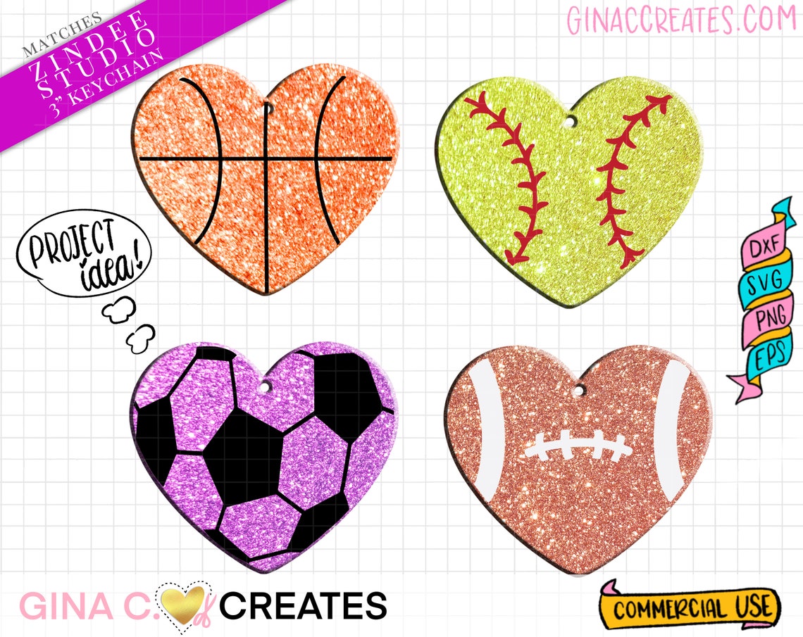 Sports Heart SVG. Sports Ball Heart Keychain Svg - Etsy