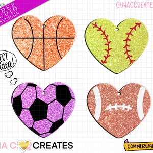 Sports Heart SVG. Sports Ball Heart Keychain Svg - Etsy