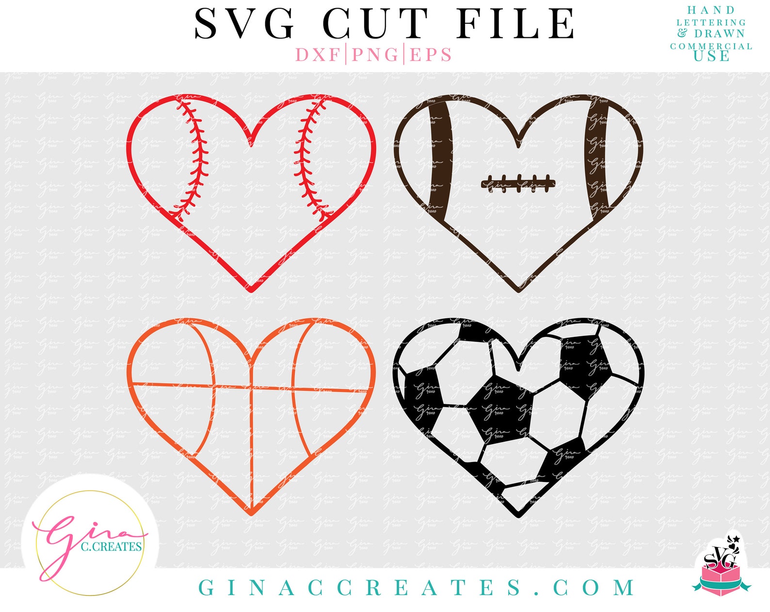 Heart Sport Ball SVG Bundle Baseball svg Football svg | Etsy
