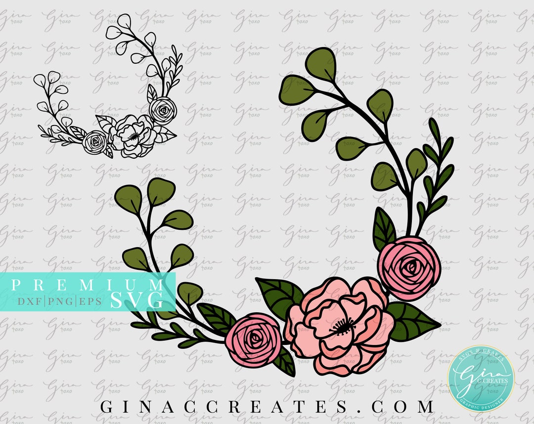 Monogram Floral Wreath SVG File, Flower Leaves Svg - Etsy
