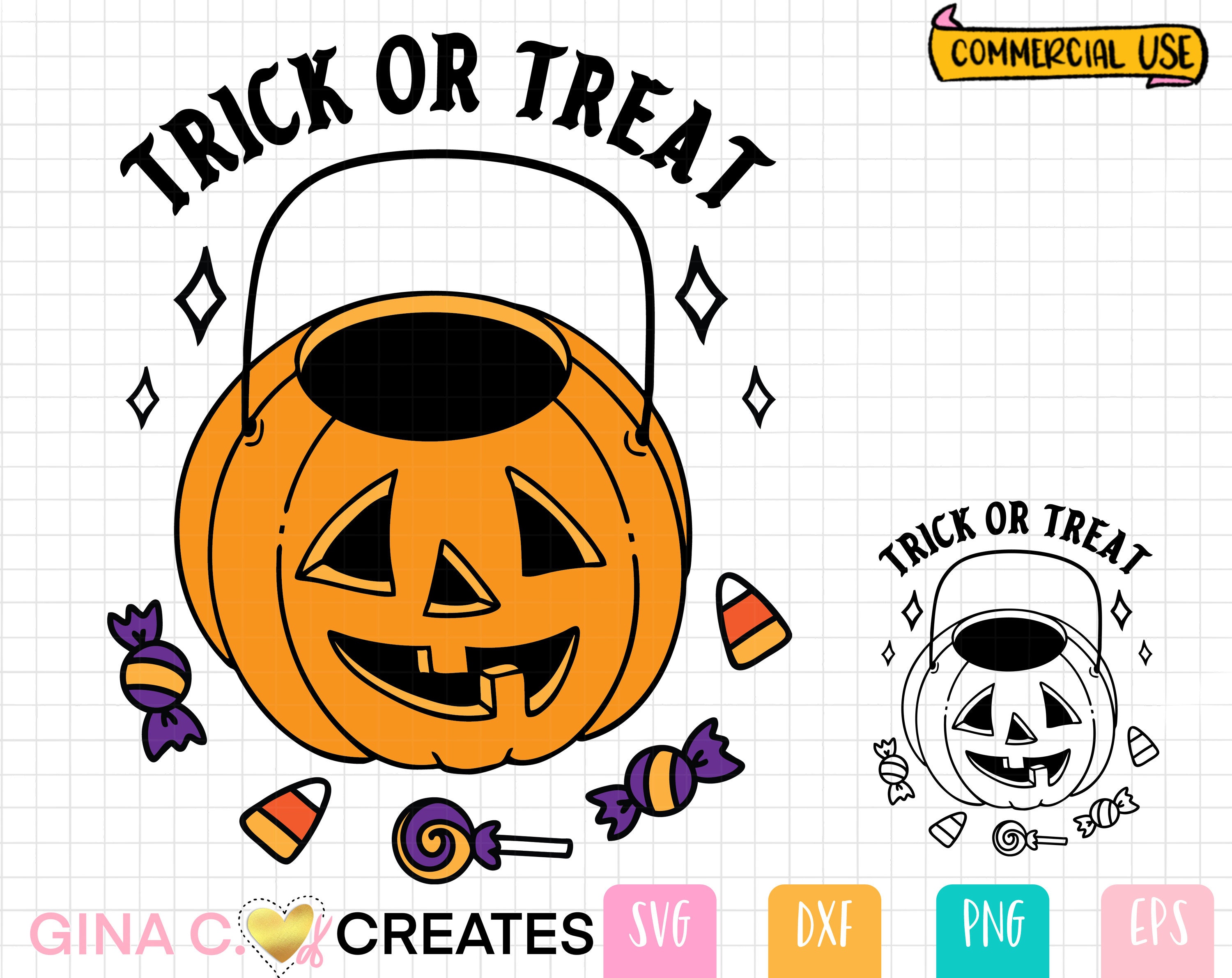 Treat or Treat SVG Halloween Candy Pumpkin Bucket SVG Cute | Etsy
