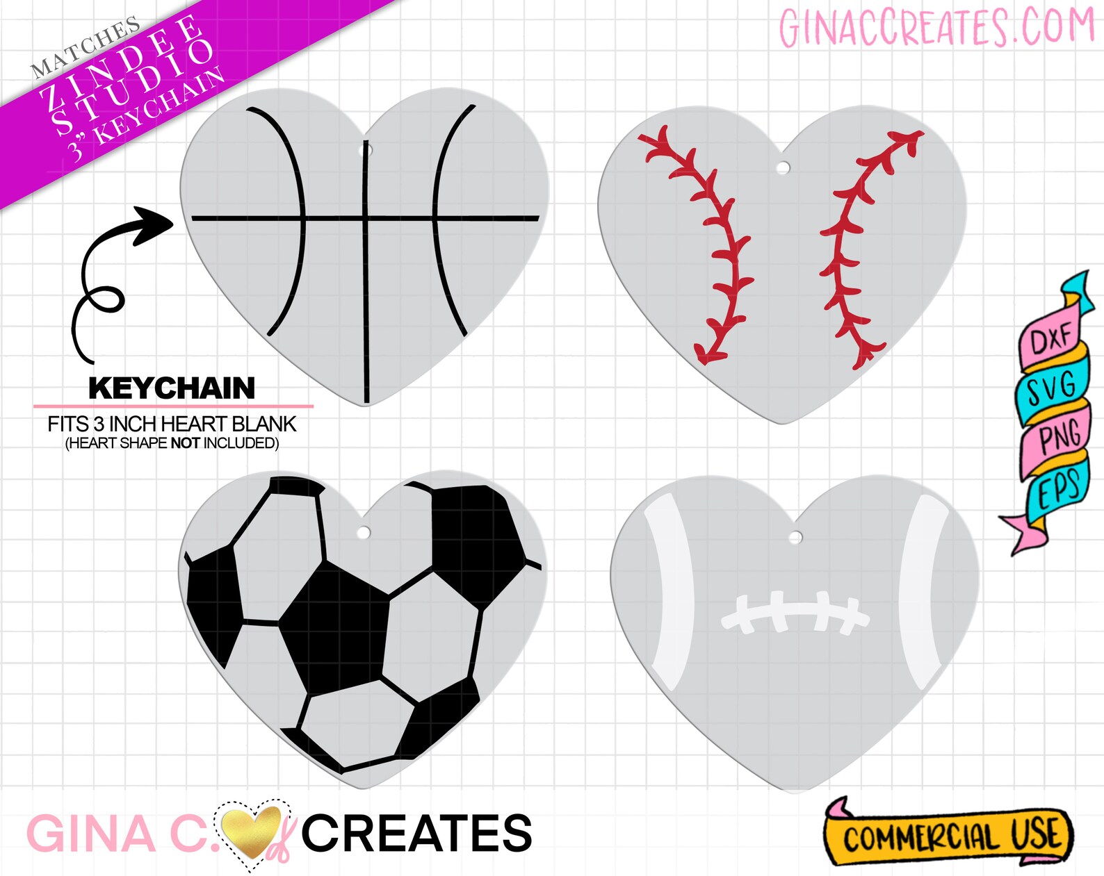 Sports Heart SVG. Sports Ball Heart Keychain Svg | Etsy