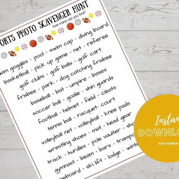 Sports Themed Scavenger Hunt - Etsy