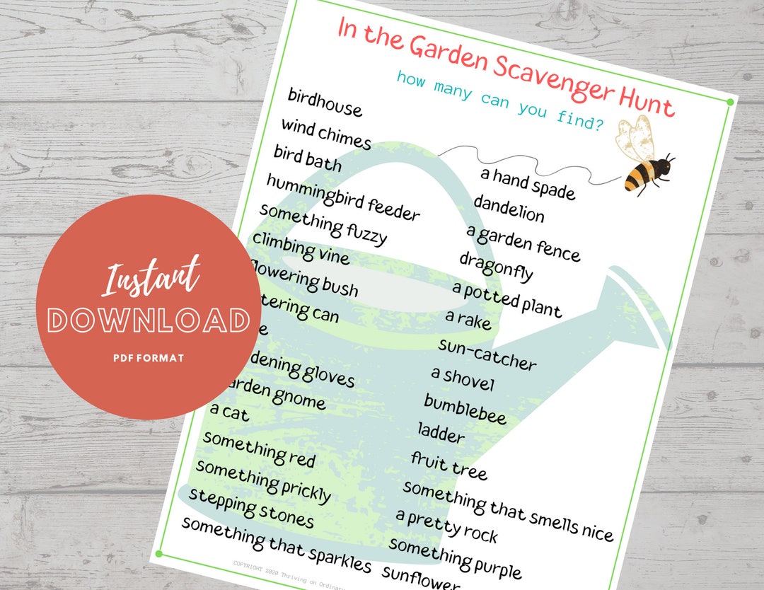 In the Garden Scavenger Hunt, Outdoor Treasure Hunt, Kids Activity ...