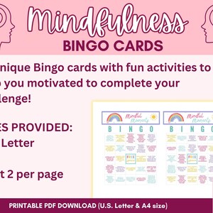 Mindful Moments Mindfulness Bingo Printable 60 Unique Bingo Cards LARGE ...