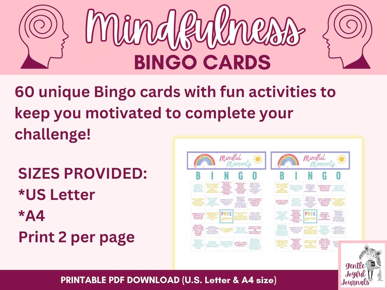 Mindful Moments Mindfulness Bingo Printable 60 Unique Bingo Cards LARGE ...