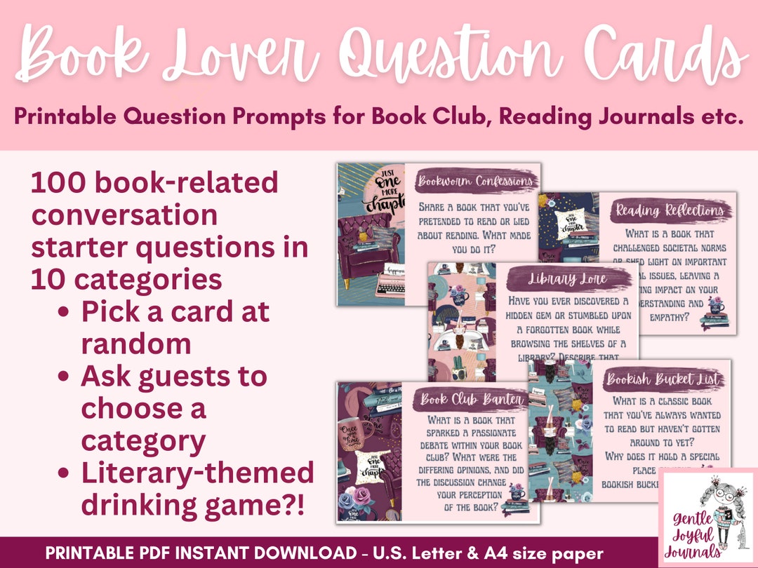 Book Lover Printable Question Cards Spark Meaningful - Etsy