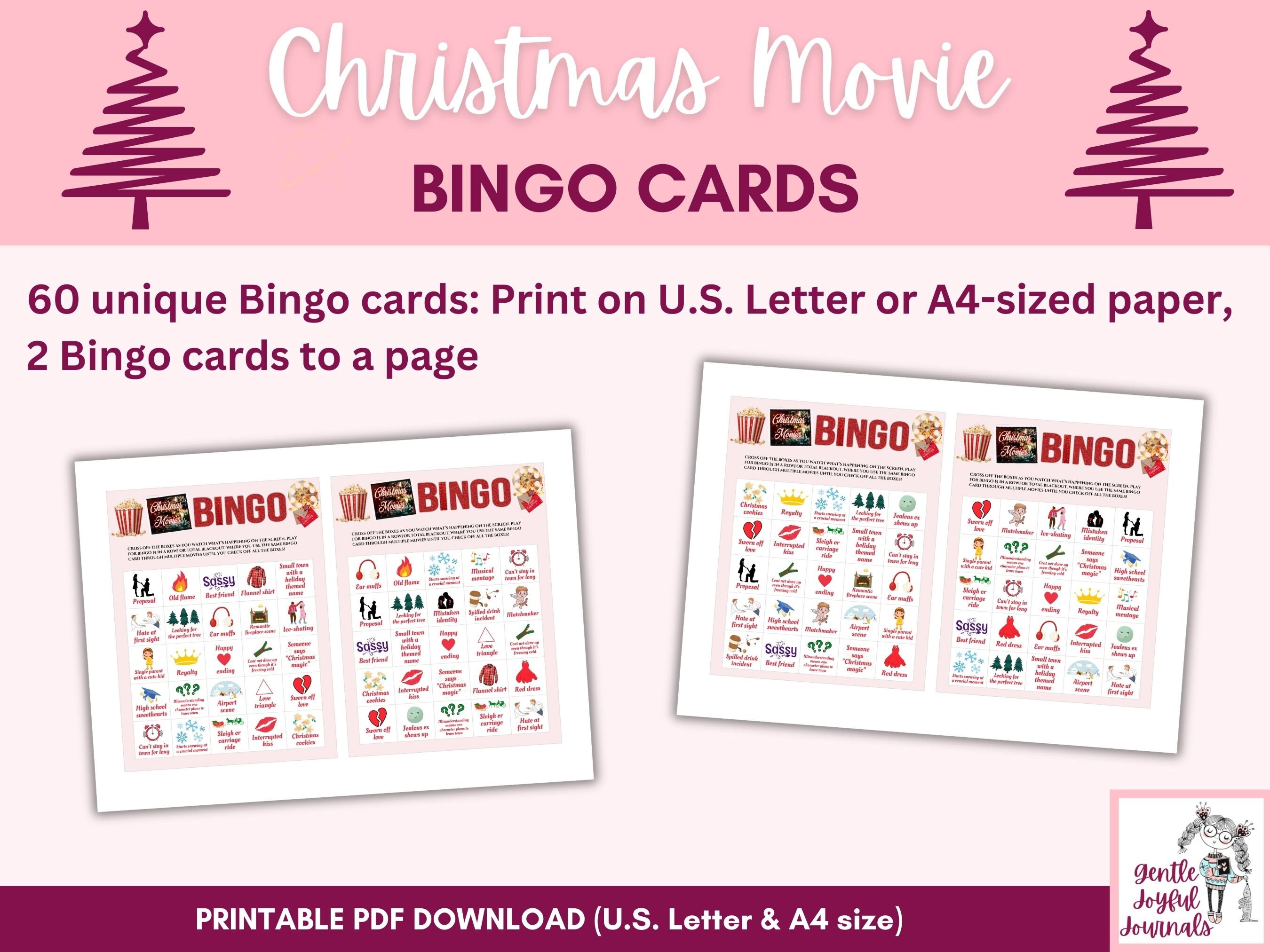 Christmas Movie Bingo Printable 60 Unique Bingo Cards Cheesy Xmas Films ...