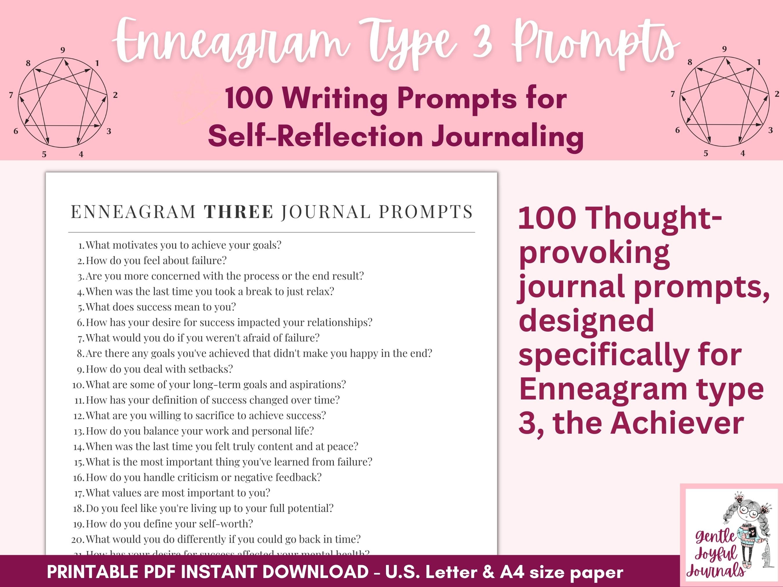 Enneagram Type 3 Journal Prompts Printable List of 100 Prompts Designed ...