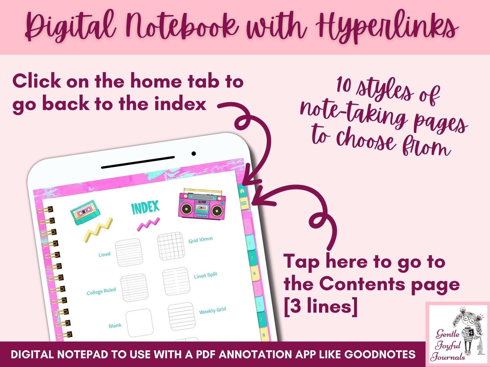 90s Retro Digital Notebook 12 Custom Sections Hyperlinked Notepad ...