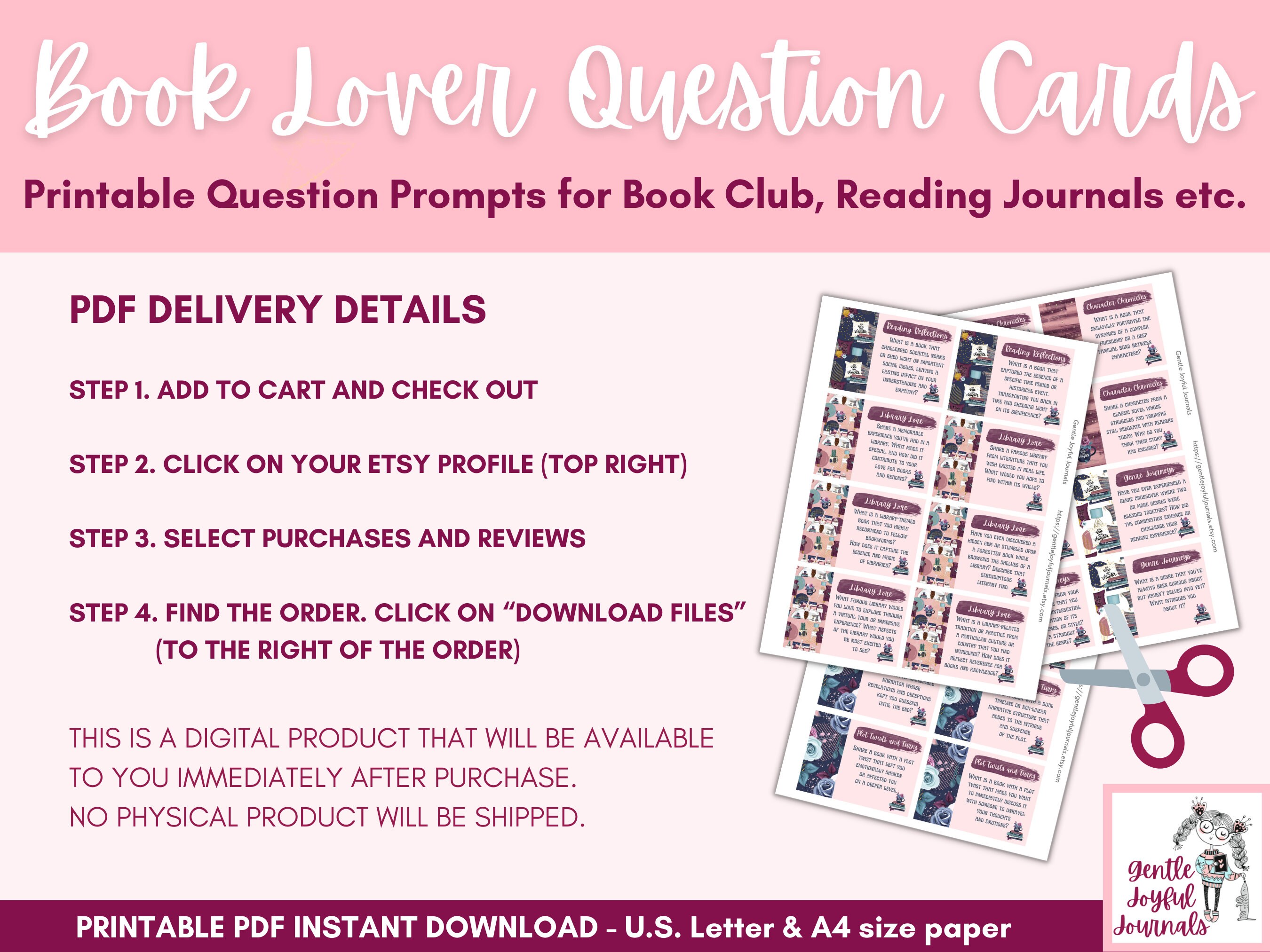 Book Lover Printable Question Cards Spark Meaningful Conversations ...