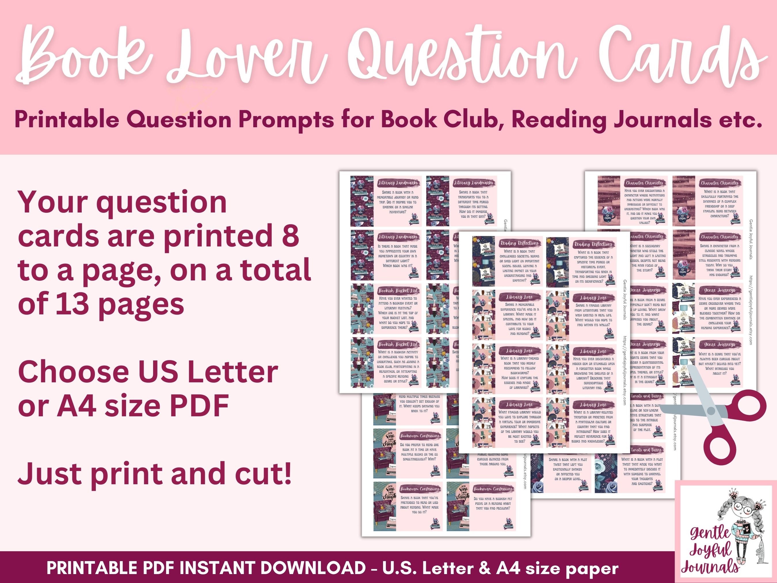 Book Lover Printable Question Cards Spark Meaningful Conversations ...