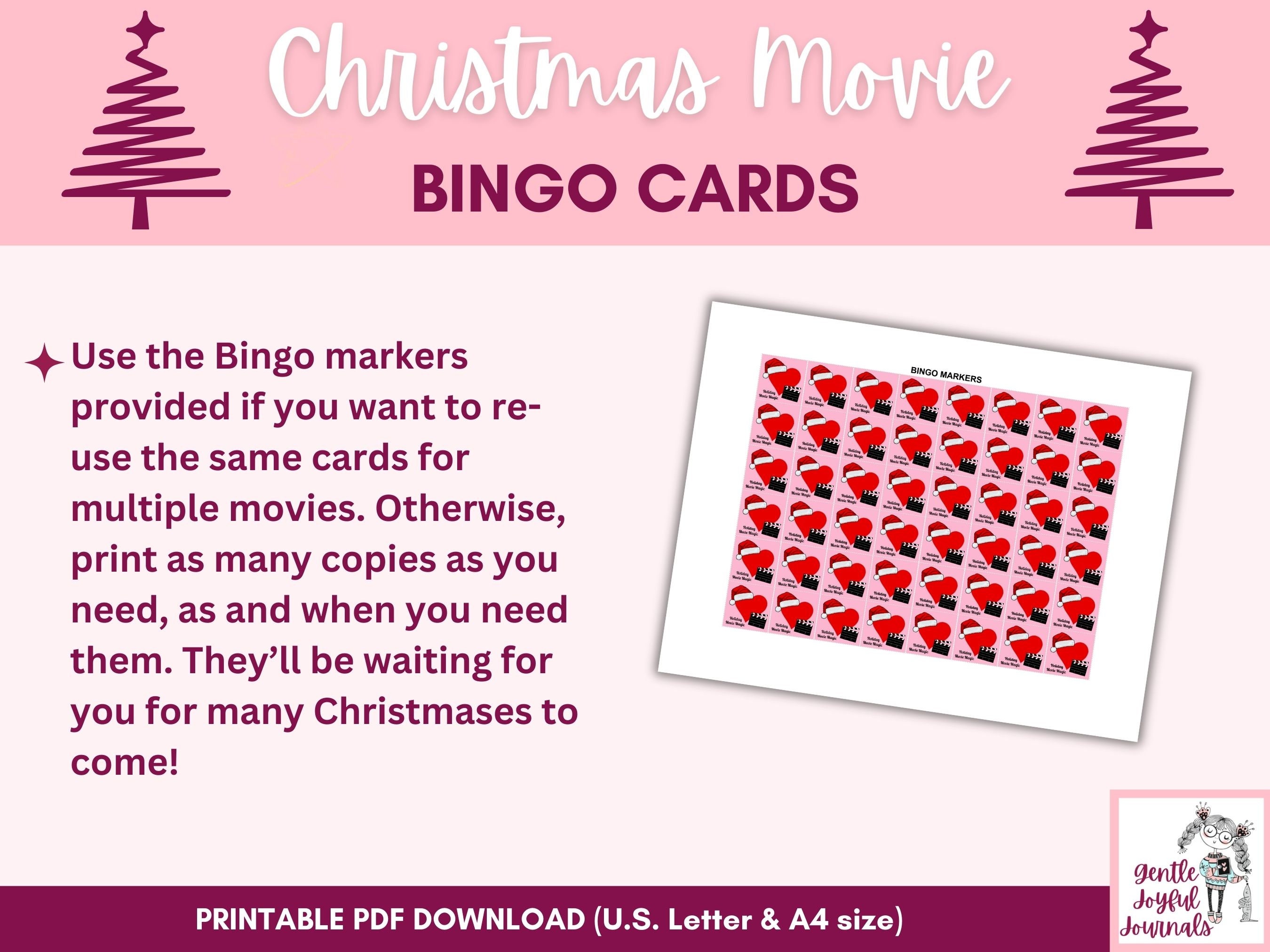 Christmas Movie Bingo Printable 60 Unique Bingo Cards Cheesy Xmas Films ...
