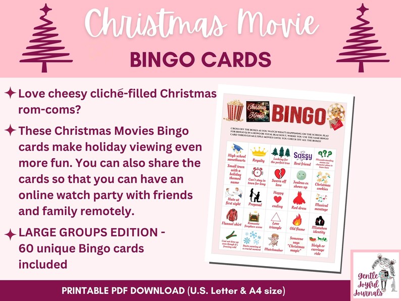 Christmas Movie Bingo Printable 60 Unique Bingo Cards Cheesy Xmas Films ...