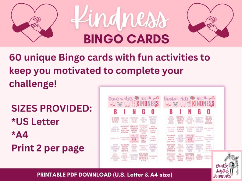 Random Acts of Kindness Bingo Printable 60 Unique Bingo Cards LARGE ...