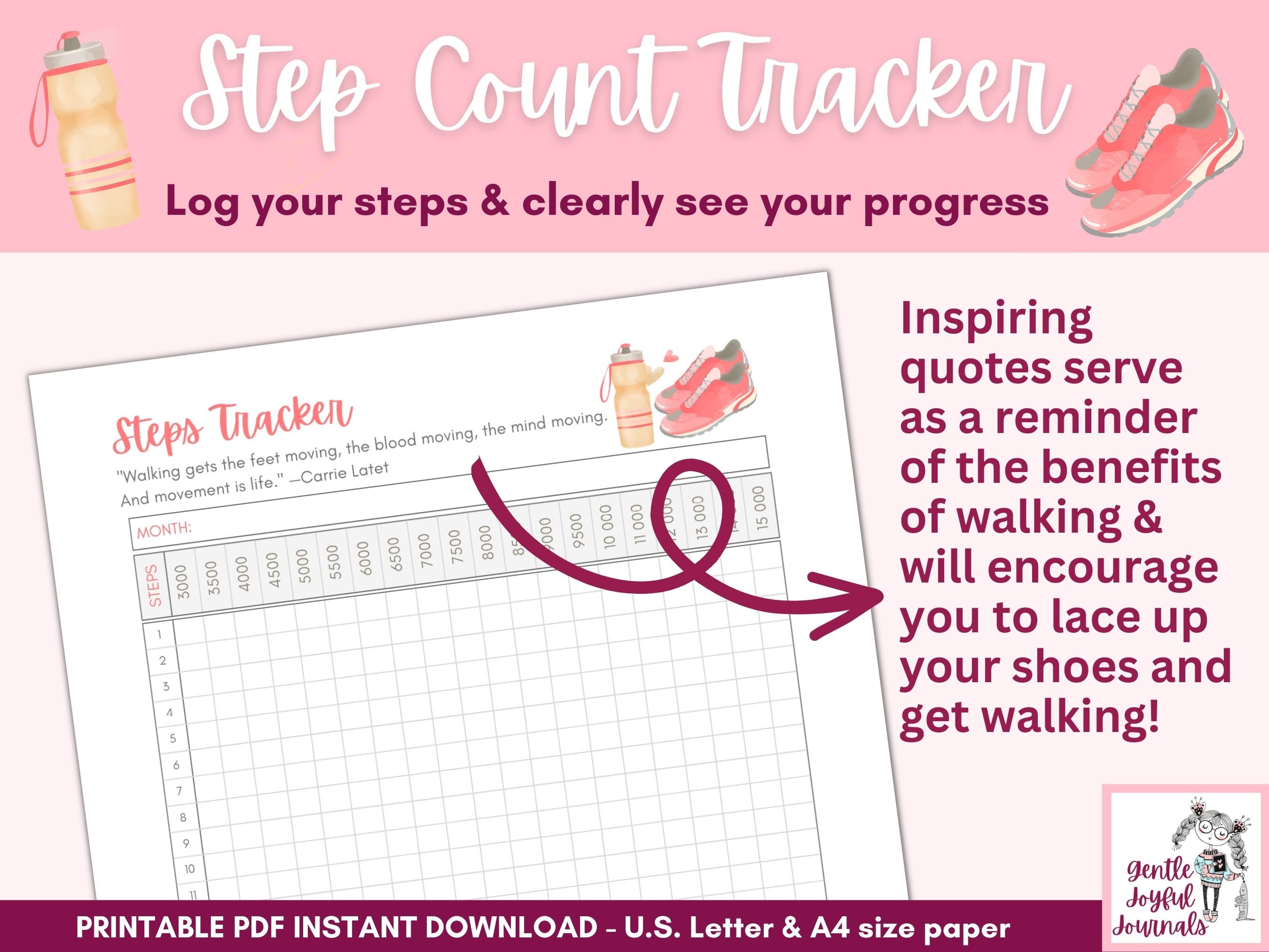 Daily and Monthly Steps Tracker Log Walking Habit Tracker Printable US ...