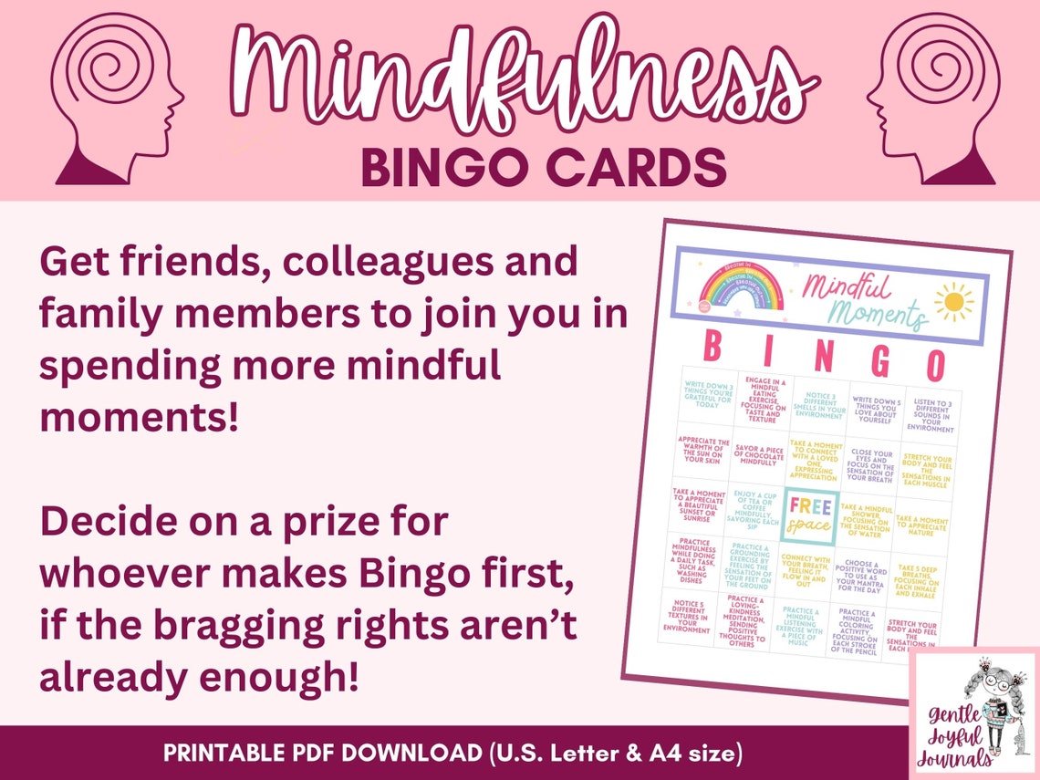 Mindful Moments Mindfulness Bingo Printable 60 Unique Bingo Cards LARGE ...