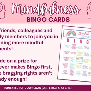 Mindful Moments Mindfulness Bingo Printable 60 Unique Bingo Cards LARGE ...