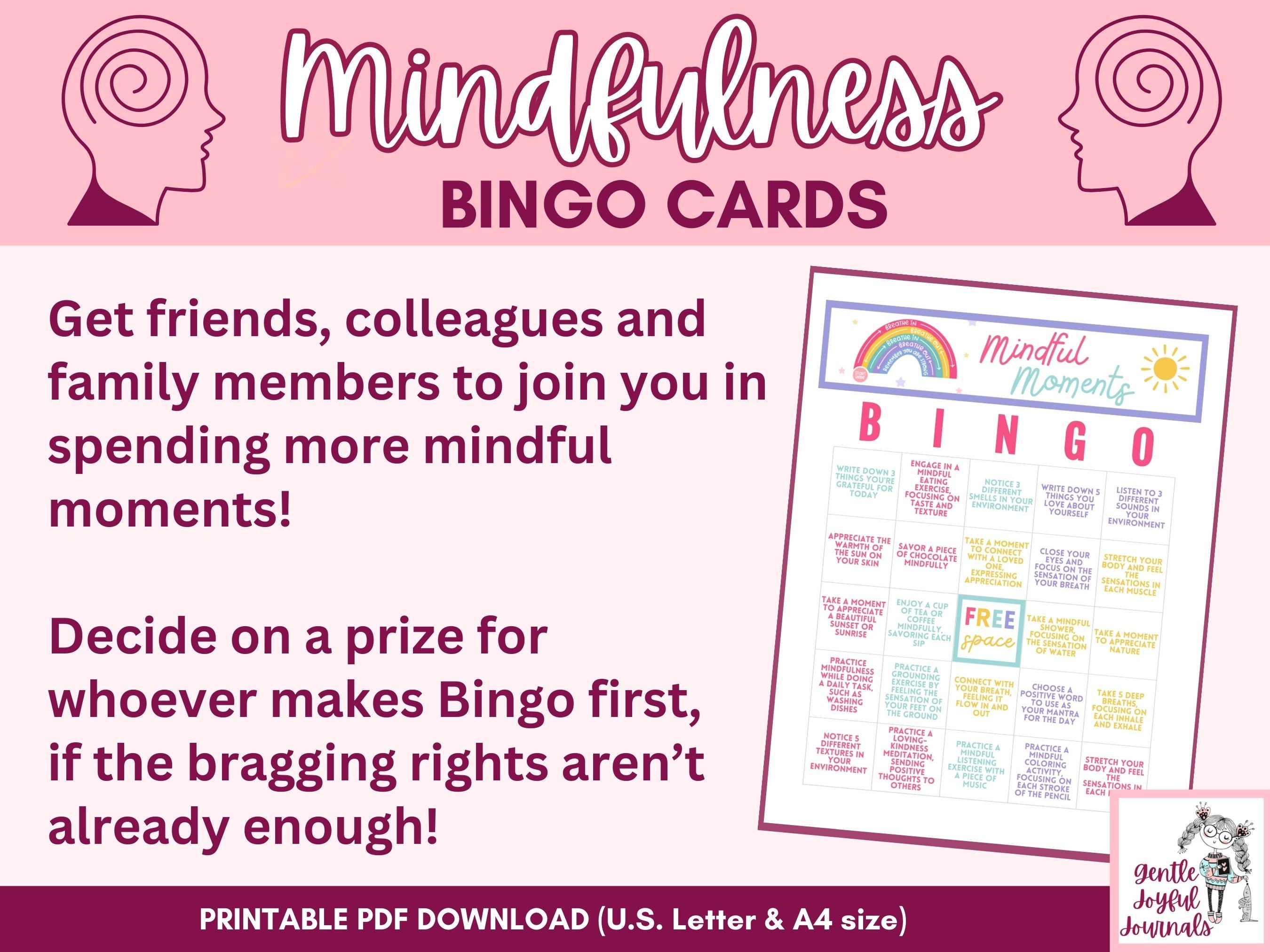 Mindful Moments Mindfulness Bingo Printable 60 Unique Bingo Cards LARGE ...