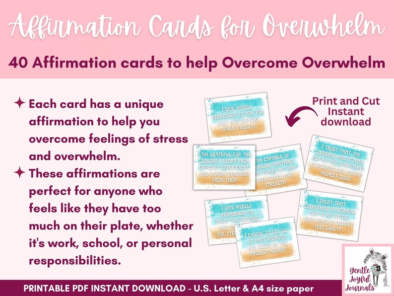 Affirmation Cards for Overcoming Overwhelm in Stressful Moments Beach ...