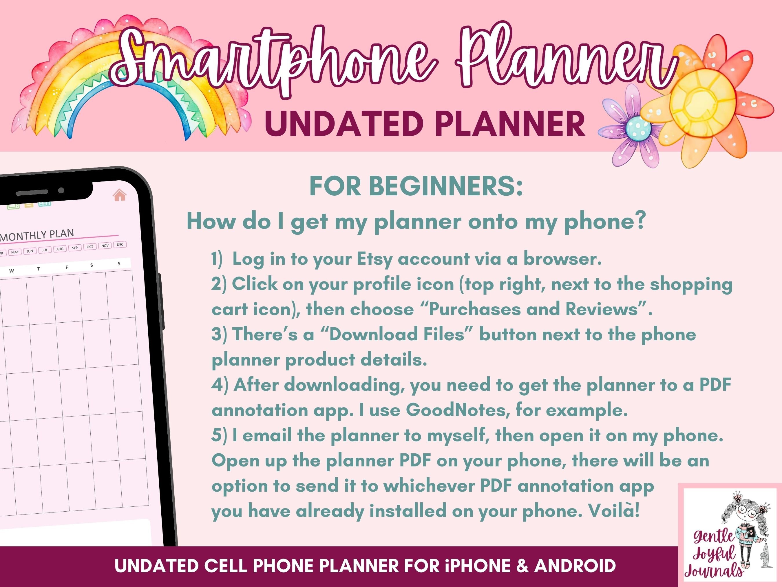 Undated Smartphone Planner Digital Pocket Planner iPhone Android Smart ...
