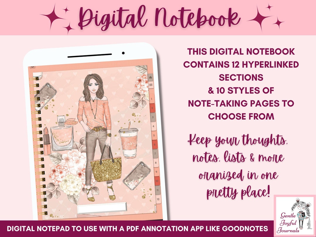 Digital Notebook 12 Custom Sections Hyperlinked Notepad to Organize ...