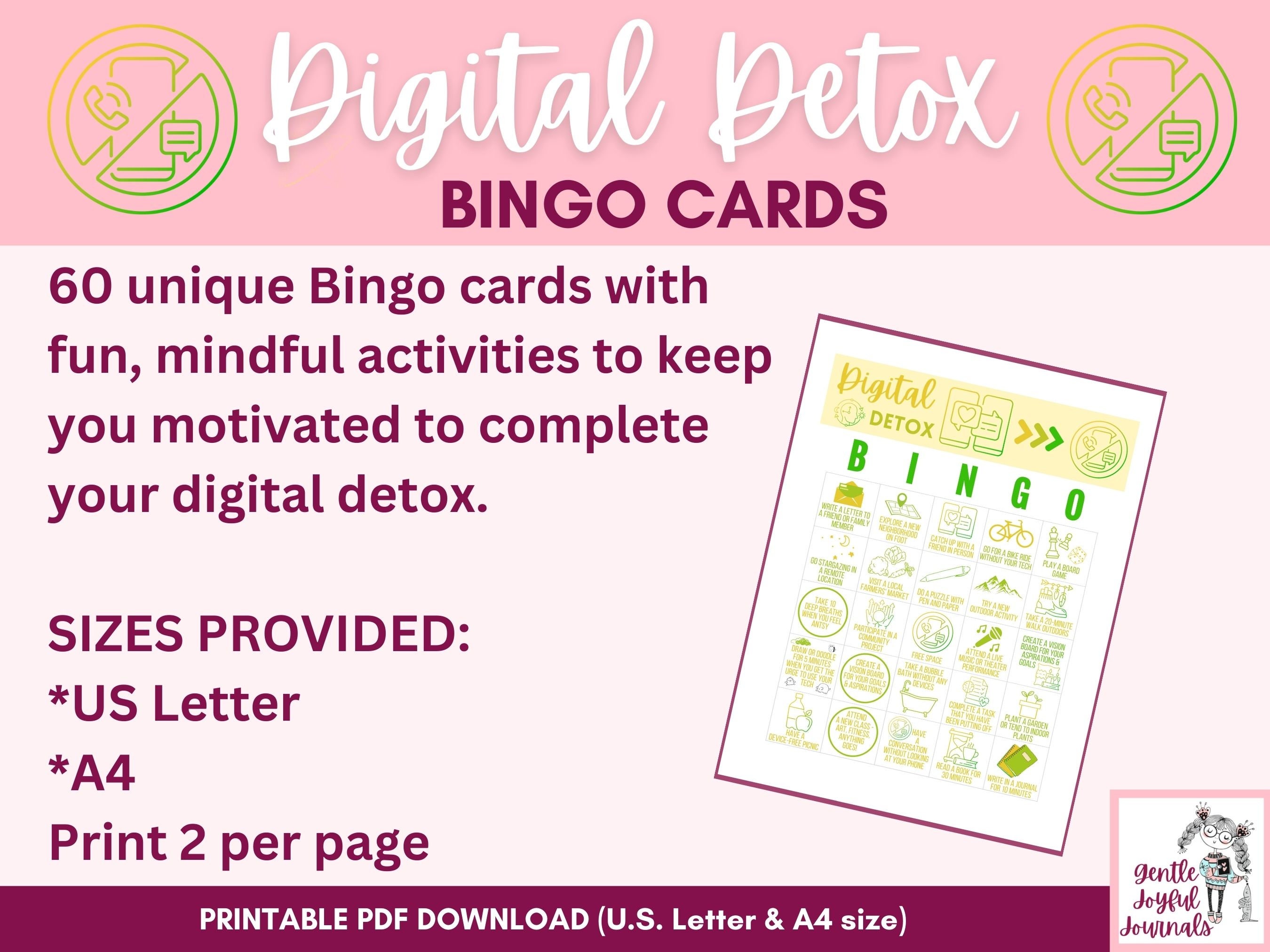 Digital Detox Bingo Printable 60 Unique Bingo Cards LARGE GROUPS ...