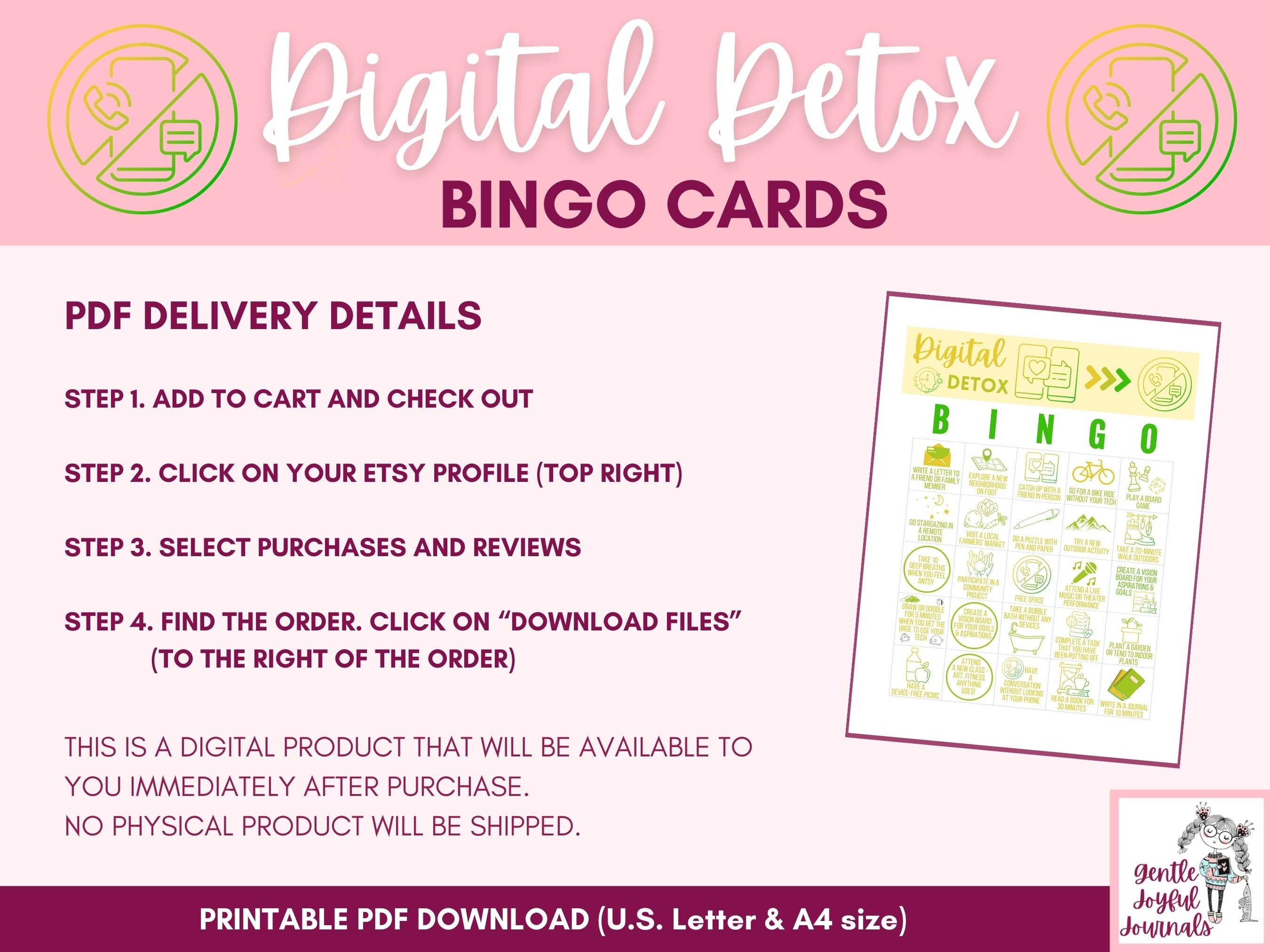 Digital Detox Bingo Printable 60 Unique Bingo Cards LARGE GROUPS ...