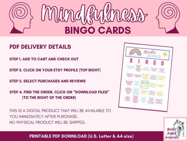 Mindful Moments Mindfulness Bingo Printable 60 Unique Bingo Cards LARGE ...