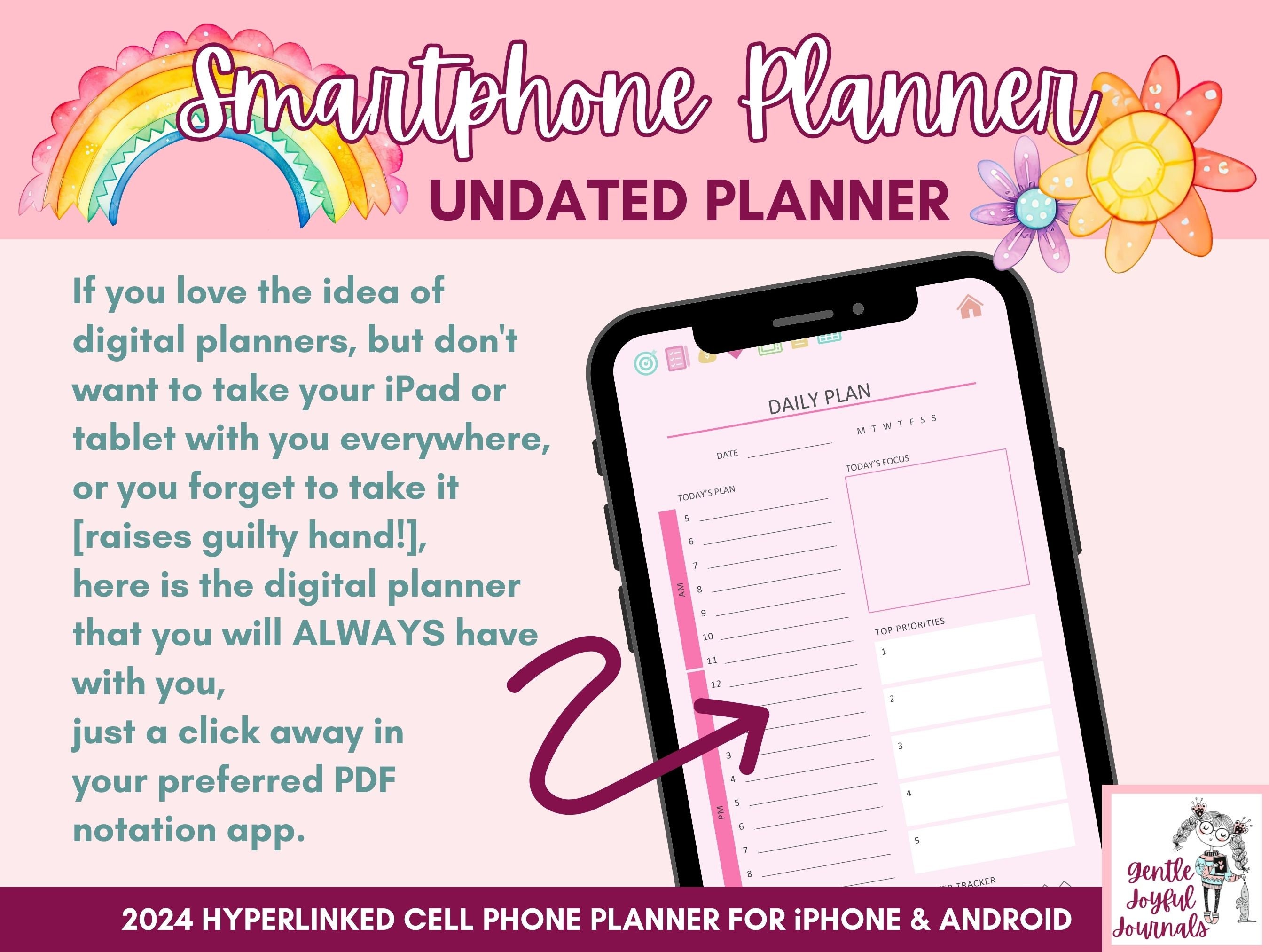 Undated Smartphone Planner Digital Pocket Planner iPhone Android Smart ...