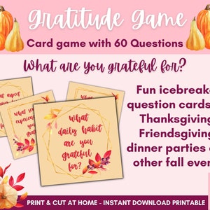 Gratitude Game Printable Question Cards Thanksgiving Activity Spark ...
