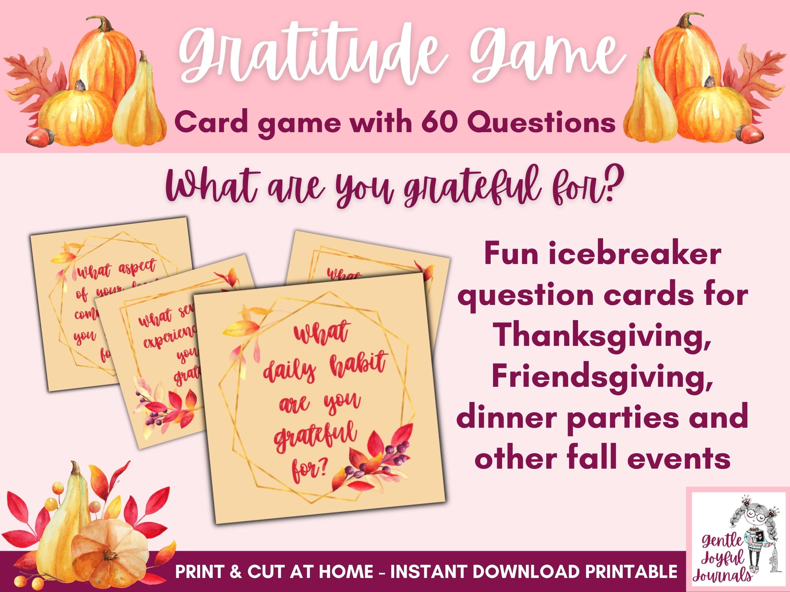 Gratitude Game Printable Question Cards Thanksgiving Activity Spark ...