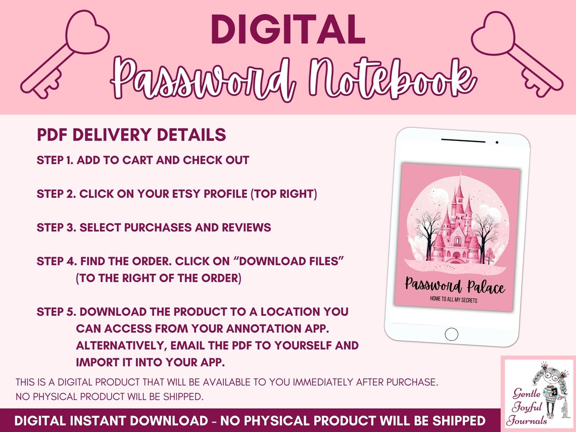Digital Password Keeper Notebook Hyperlinked Pink Notepad Organize Your ...