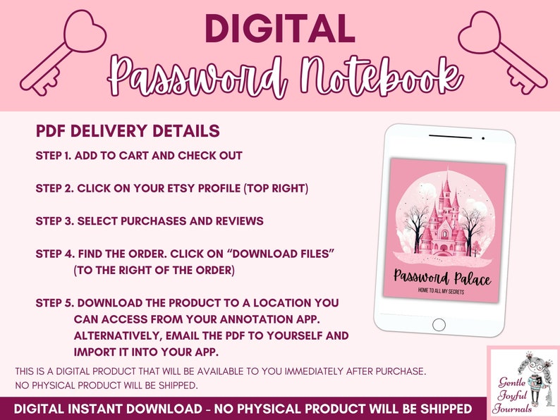 Digital Password Keeper Notebook Hyperlinked Pink Notepad Organize Your ...