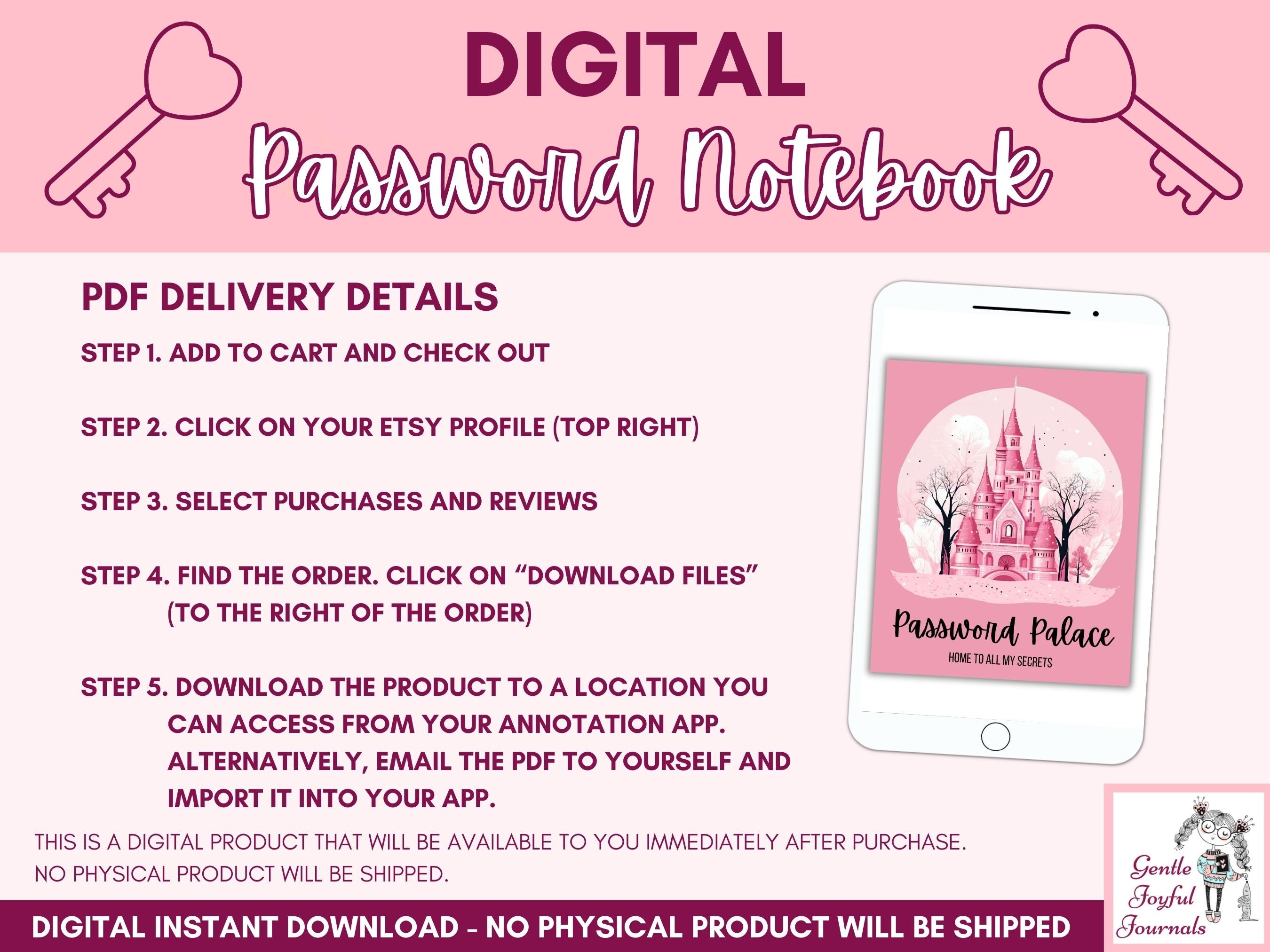 Digital Password Keeper Notebook Hyperlinked Pink Notepad Organize Your ...